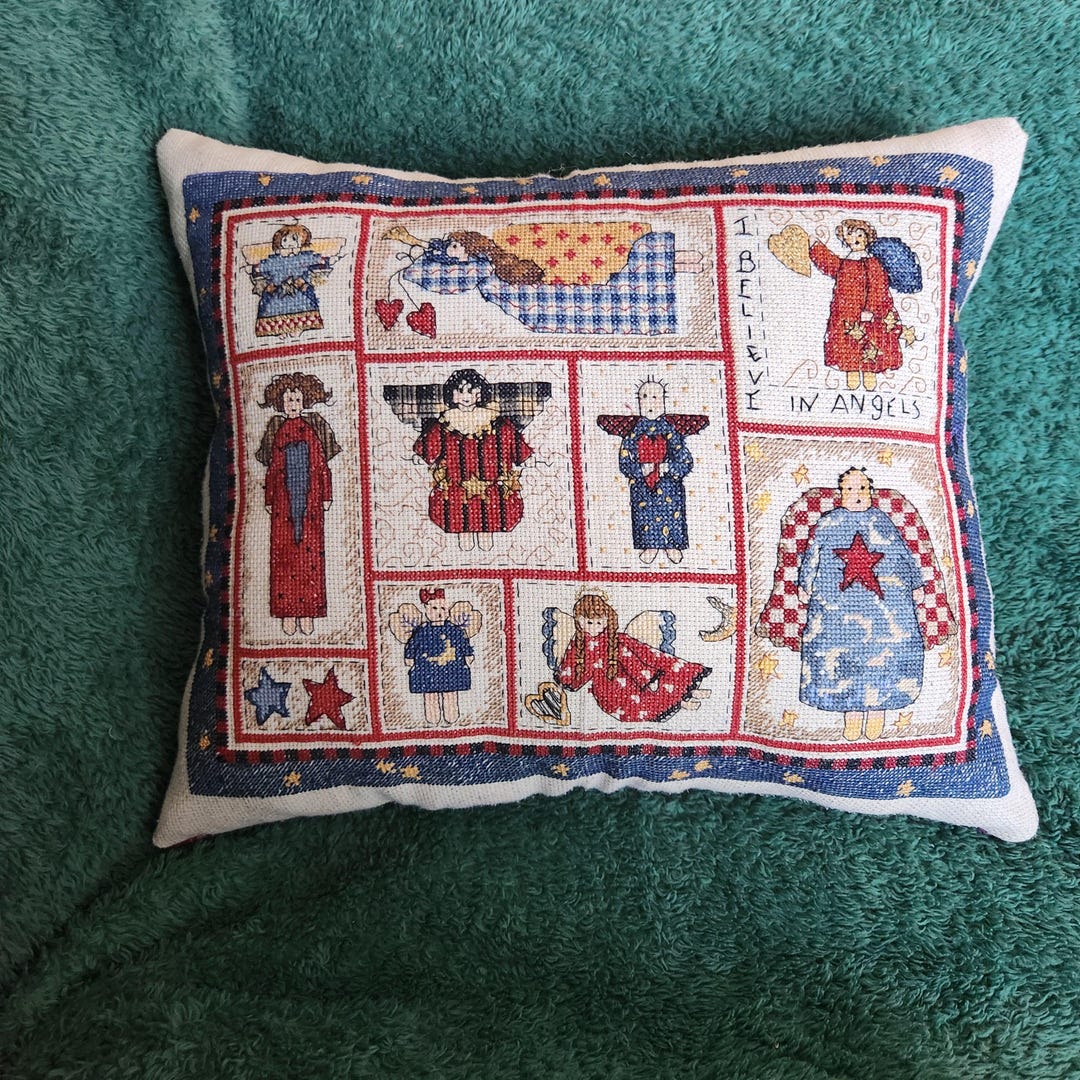 Vintage Debbie Mumm Finished Angel Cross Stitch Pillow. No ...