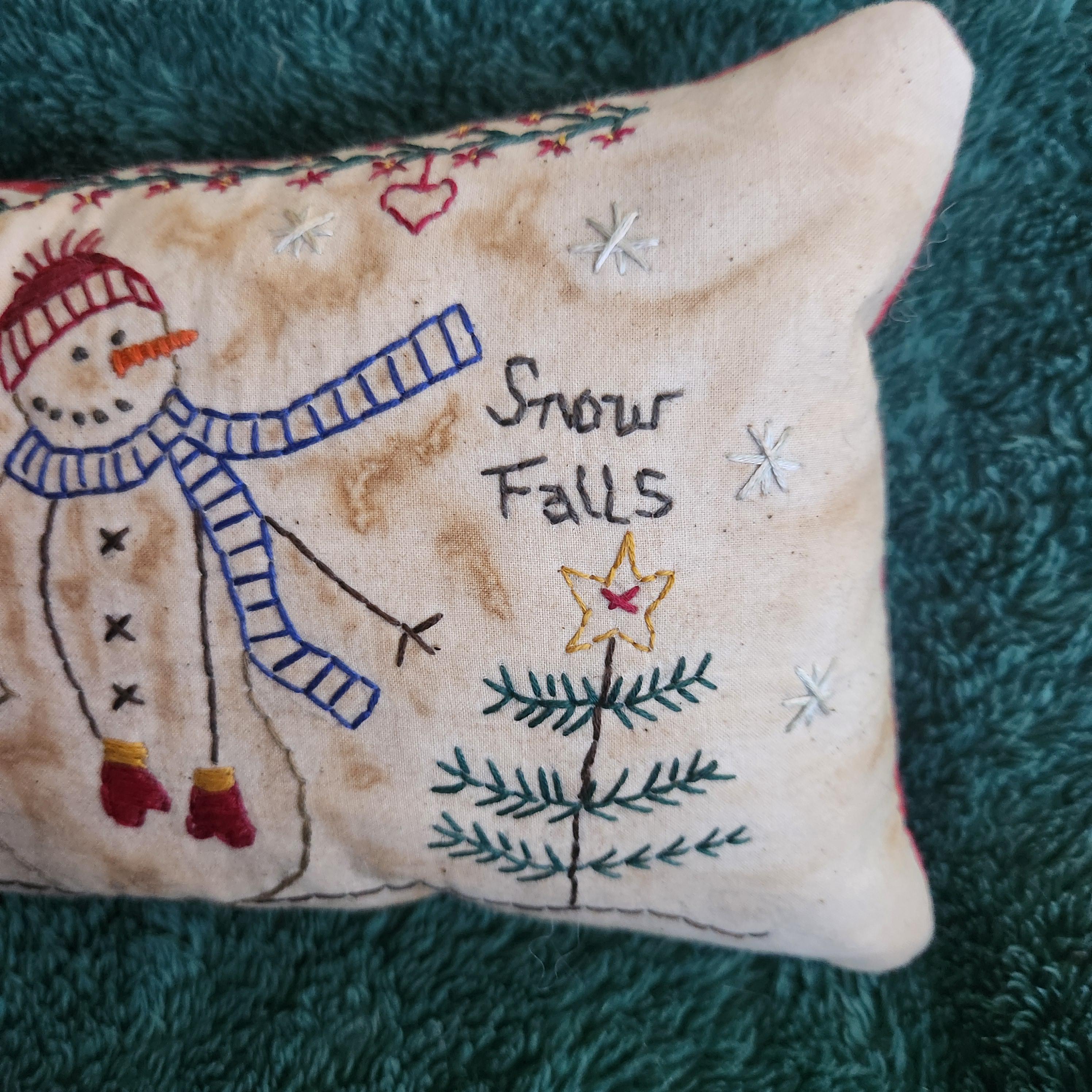 Primitive Tea Dyed Stitchery Snowman Pillow. No International Shipping ...