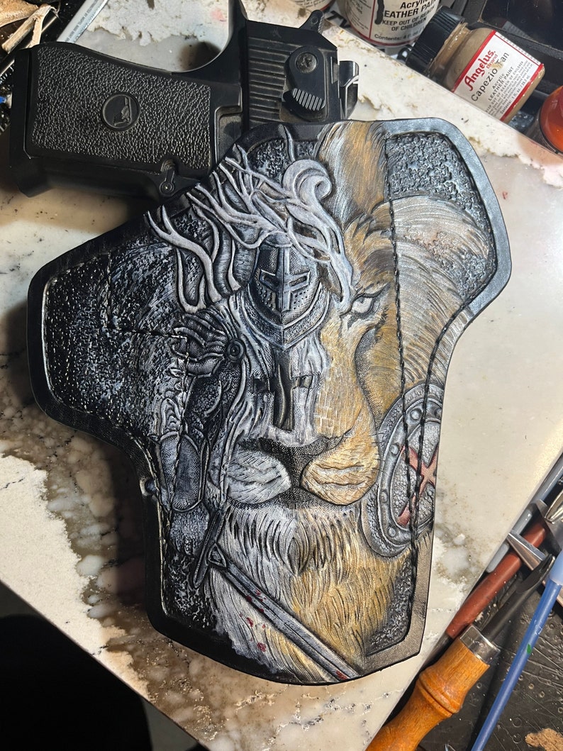 Lion Templar Holster Hand Tooled Leather Holster. 1911 Ruger - Etsy