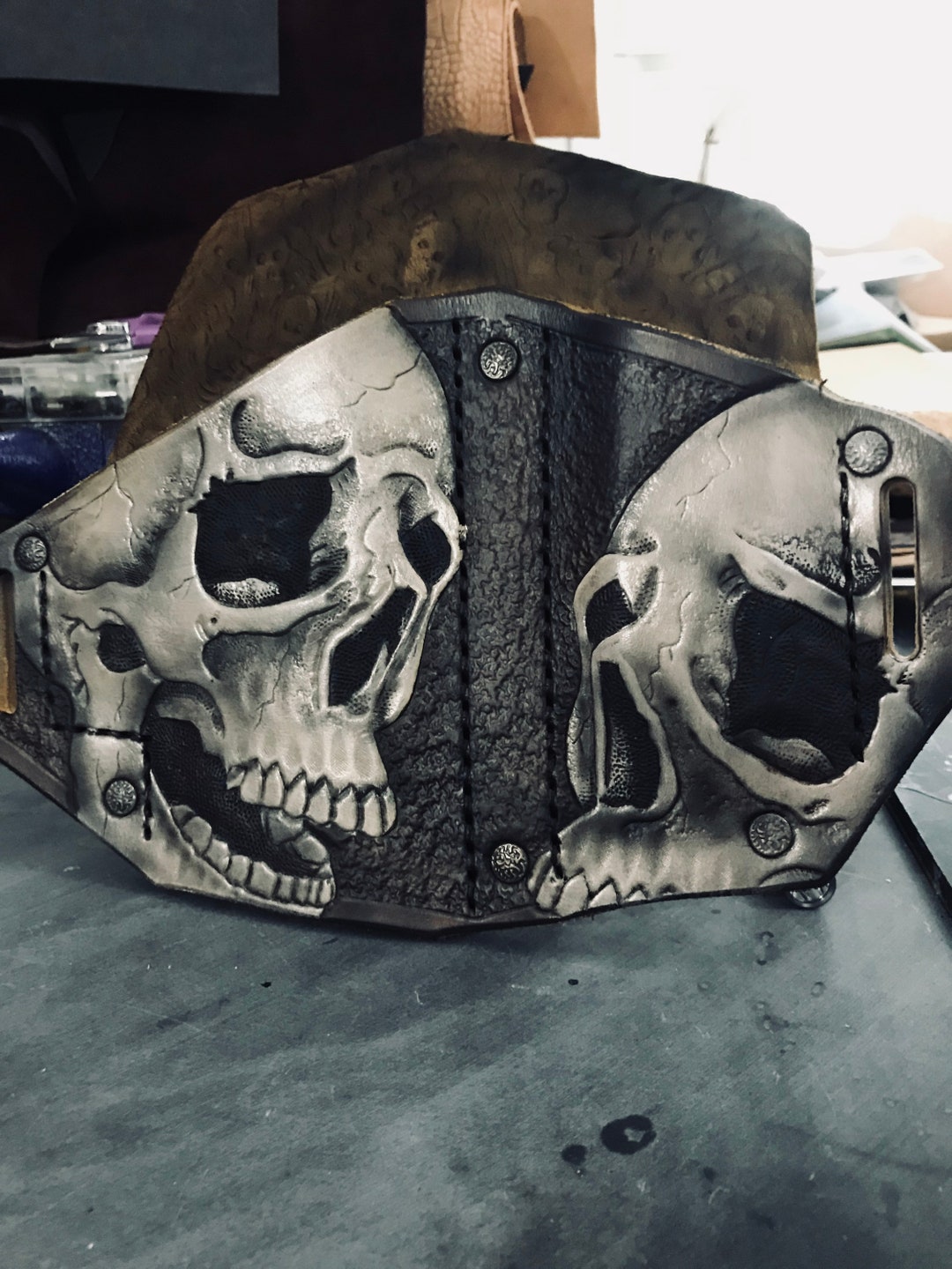 Skull Holster With Mag Hand Tooled Leather Holster. 1911, Ruger, Kimber ...