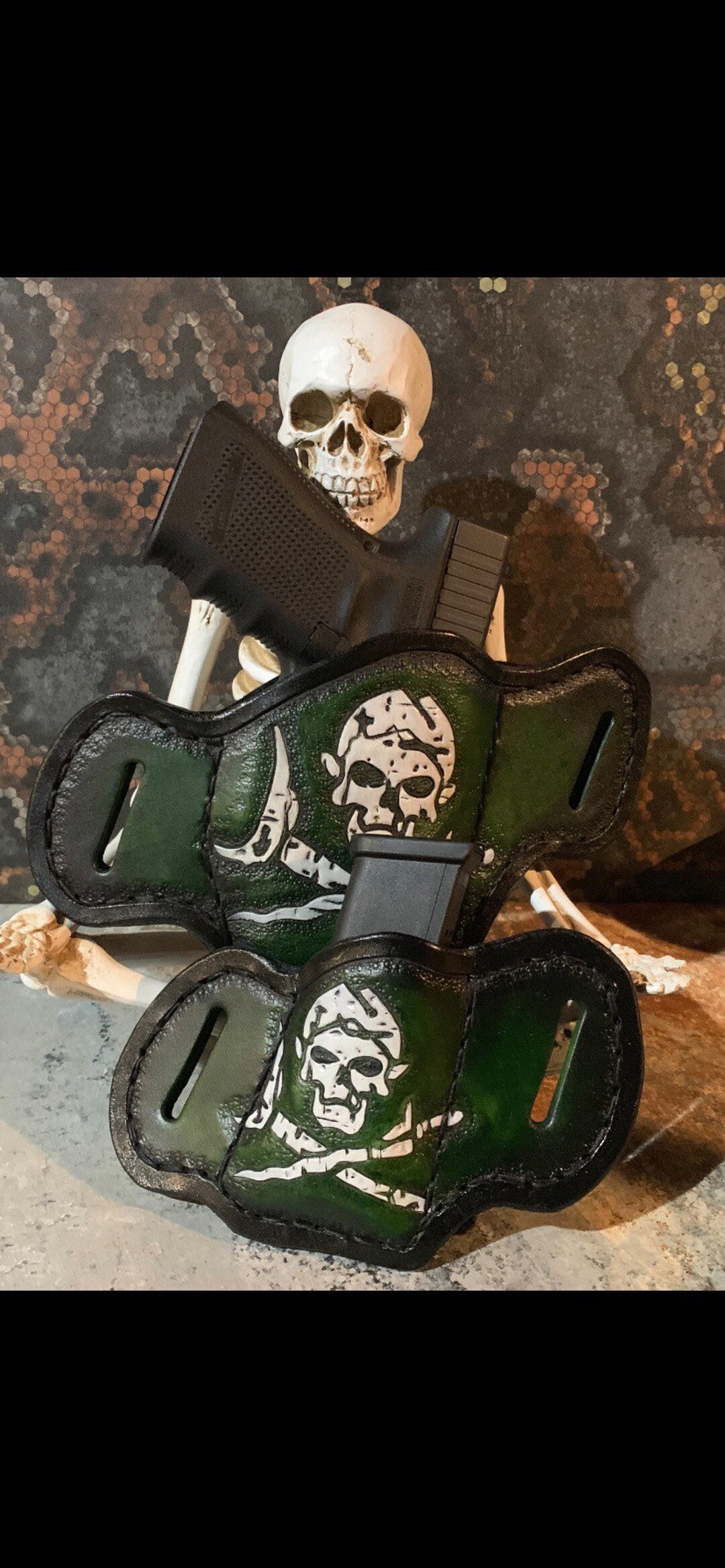 Skull Holster With Mag Pouch Hand Tooled Leather Holster. 1911, Ruger ...