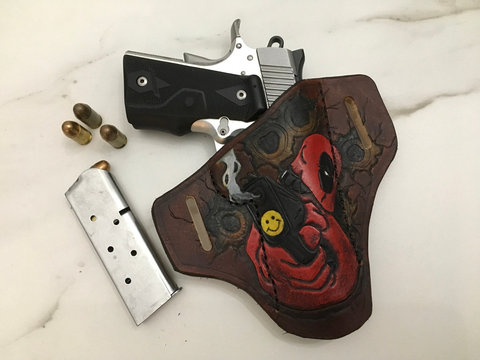 Deadpool Holster Hand Tooled Leather Holster. 1911, Ruger, Kimber ...