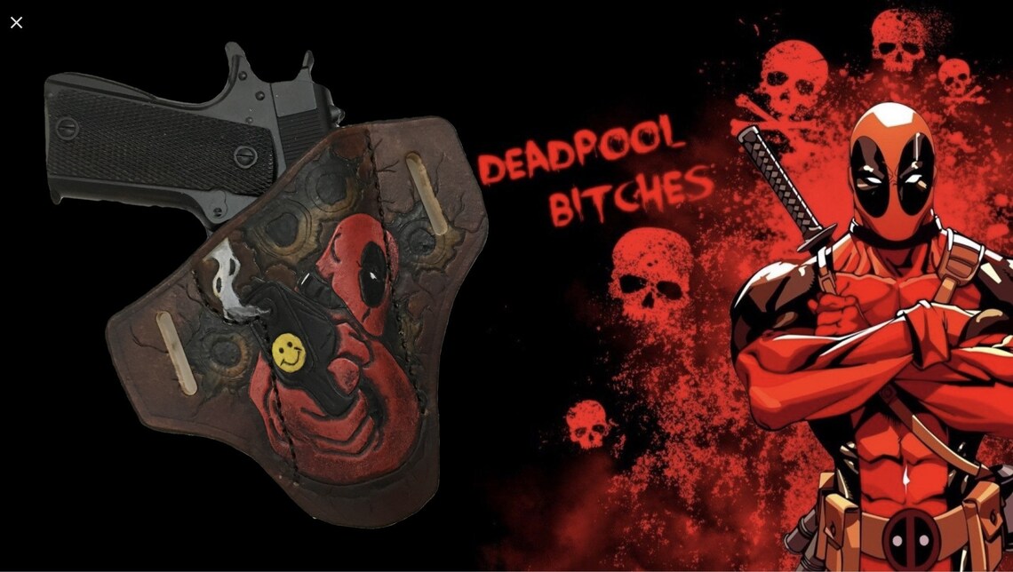 Deadpool Holster Hand Tooled Leather Holster. 1911, Ruger, Kimber ...