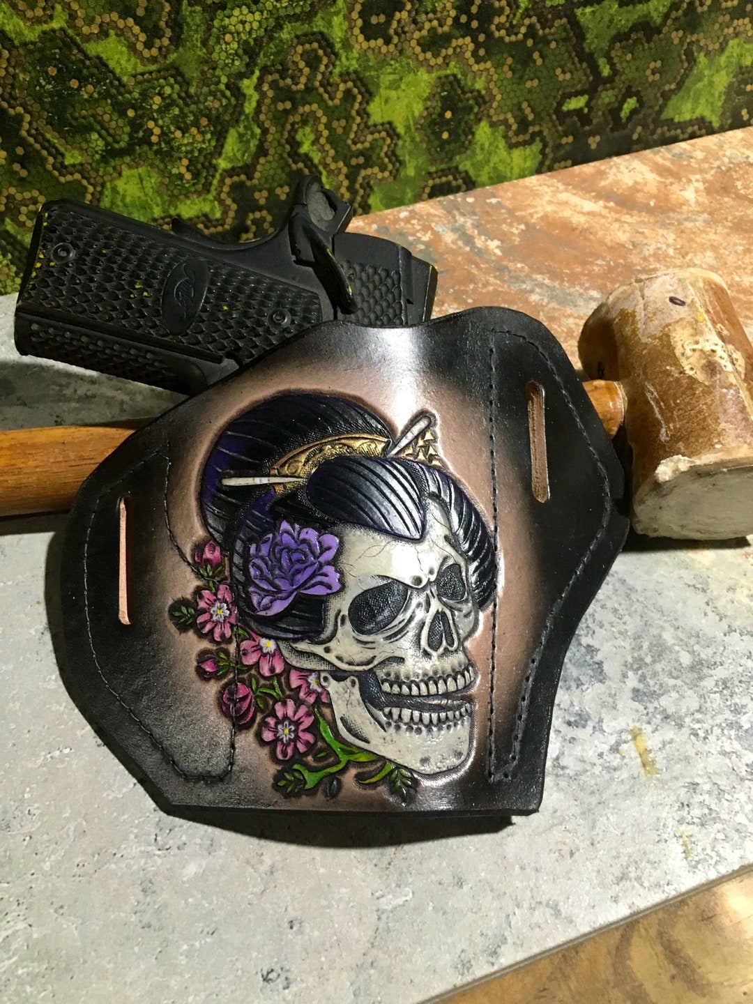 Skull Holster Hand Tooled Leather Holster. 1911, Ruger, Kimber, Glock ...