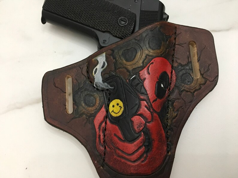Deadpool Holster Hand Tooled Leather Holster. 1911, Ruger, Kimber ...
