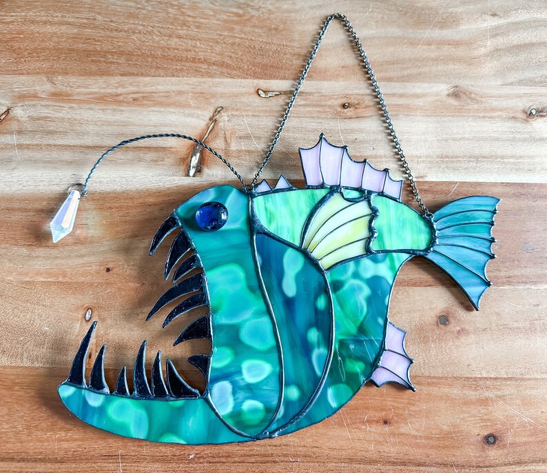 Angler Fish Stained Glass Suncatcher - Etsy