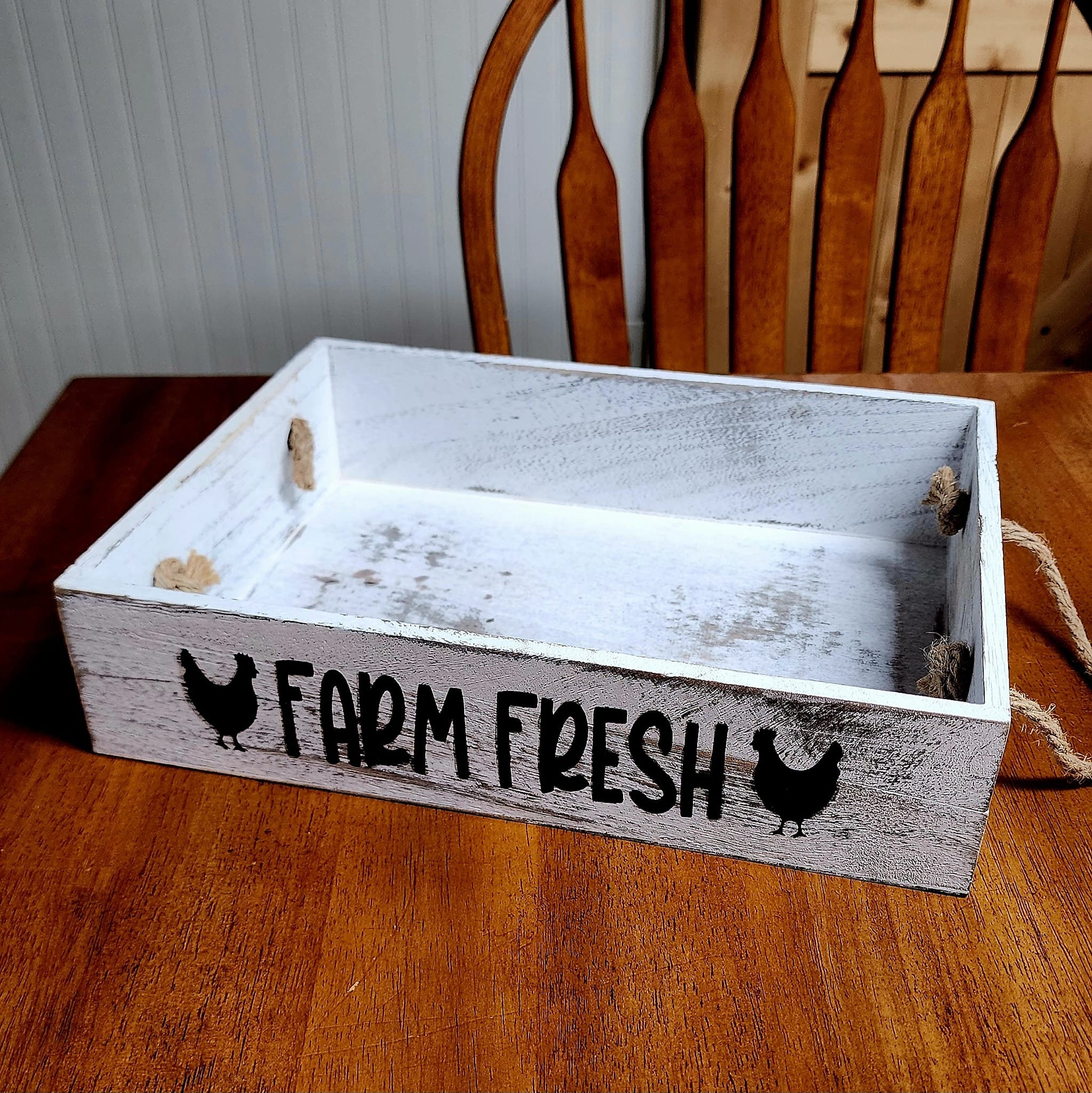 FARM FRESH Wooden Tray With Rope Handles Rustic / Farmhouse Decor ...