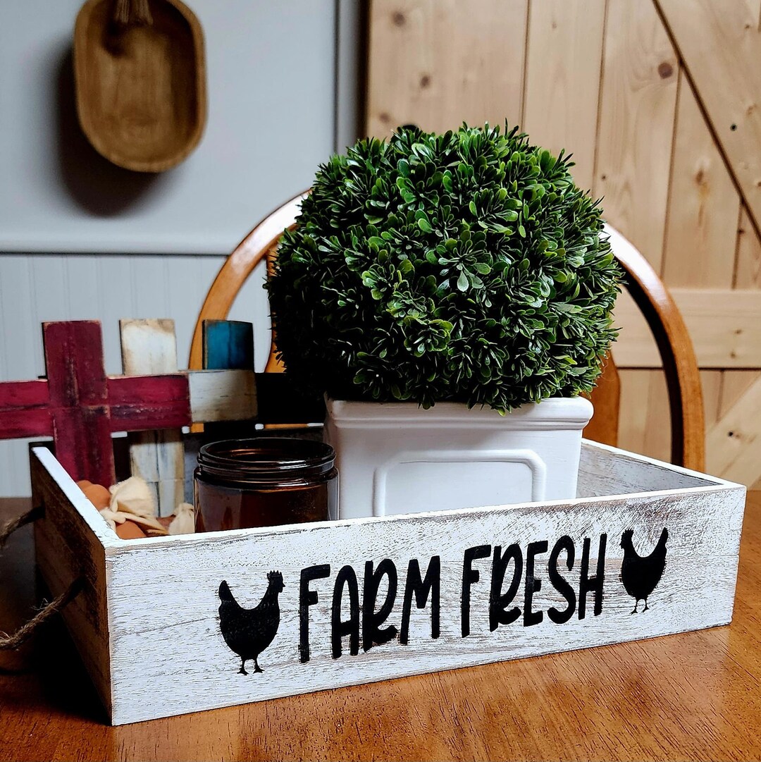 FARM FRESH Wooden Tray With Rope Handles Rustic / Farmhouse Decor ...