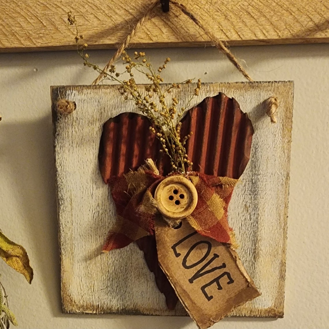 Valentine LOVE Heart Peg Hanger Rustic Farmhouse Decor Country Charm ...