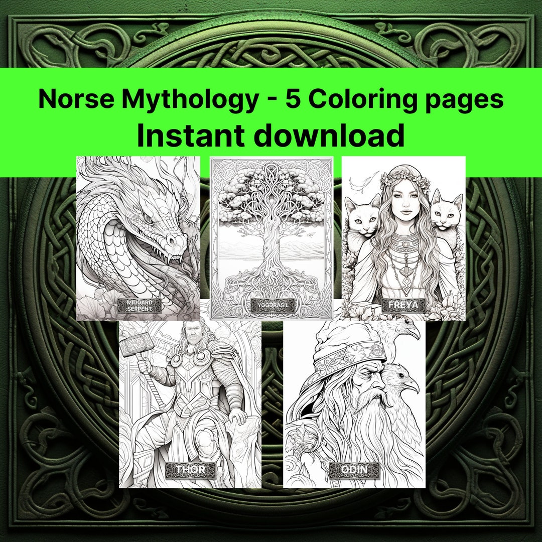 Norse Mythology Coloring Pages - Instant Download - 5 Pages Featuring ...