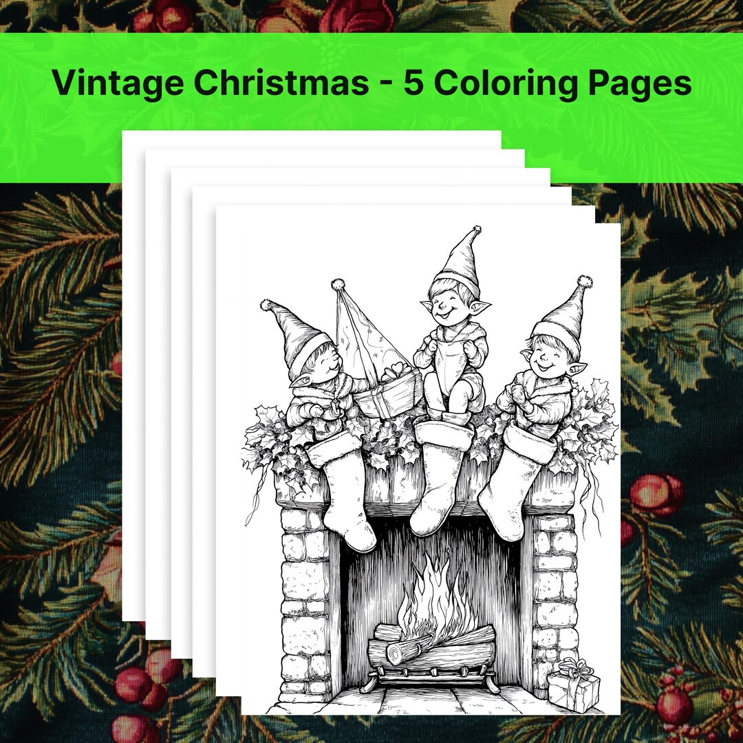 Vintage Christmas Coloring Pages – Santa, Reindeer, Christmas Trees ...