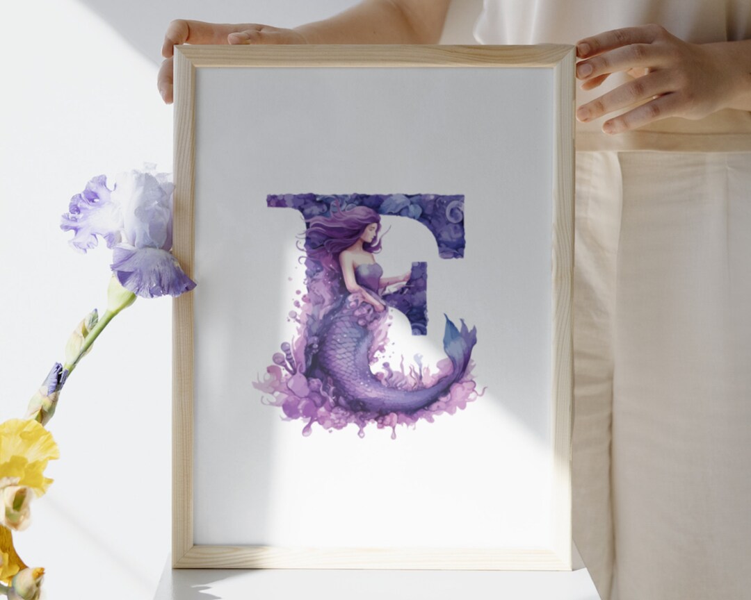 Mermaid Letter E Printable | Girl Room Decor | E Name Wall Art ...