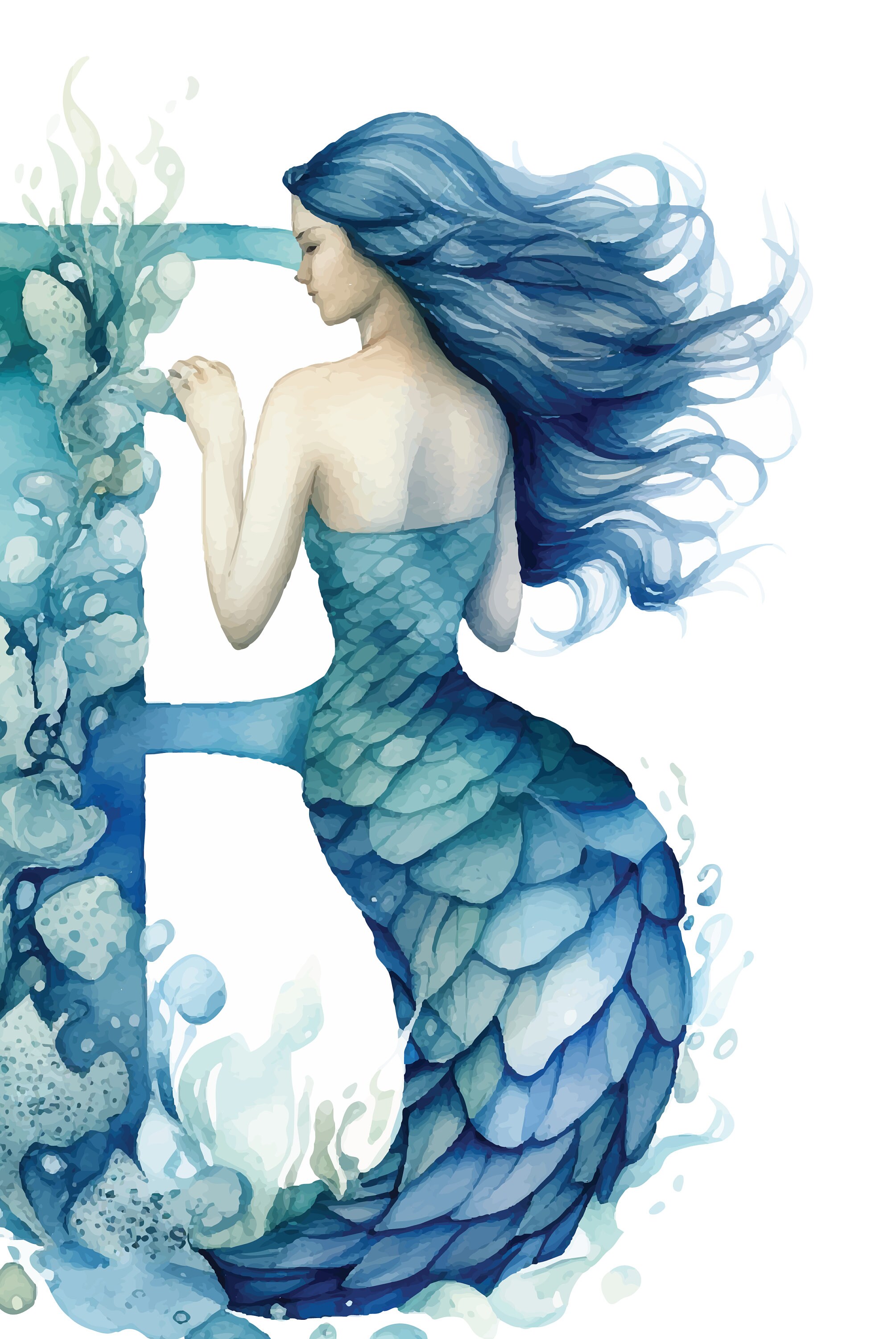 Printable Letter B With Mermaid Whimsical Watercolor Art - Etsy