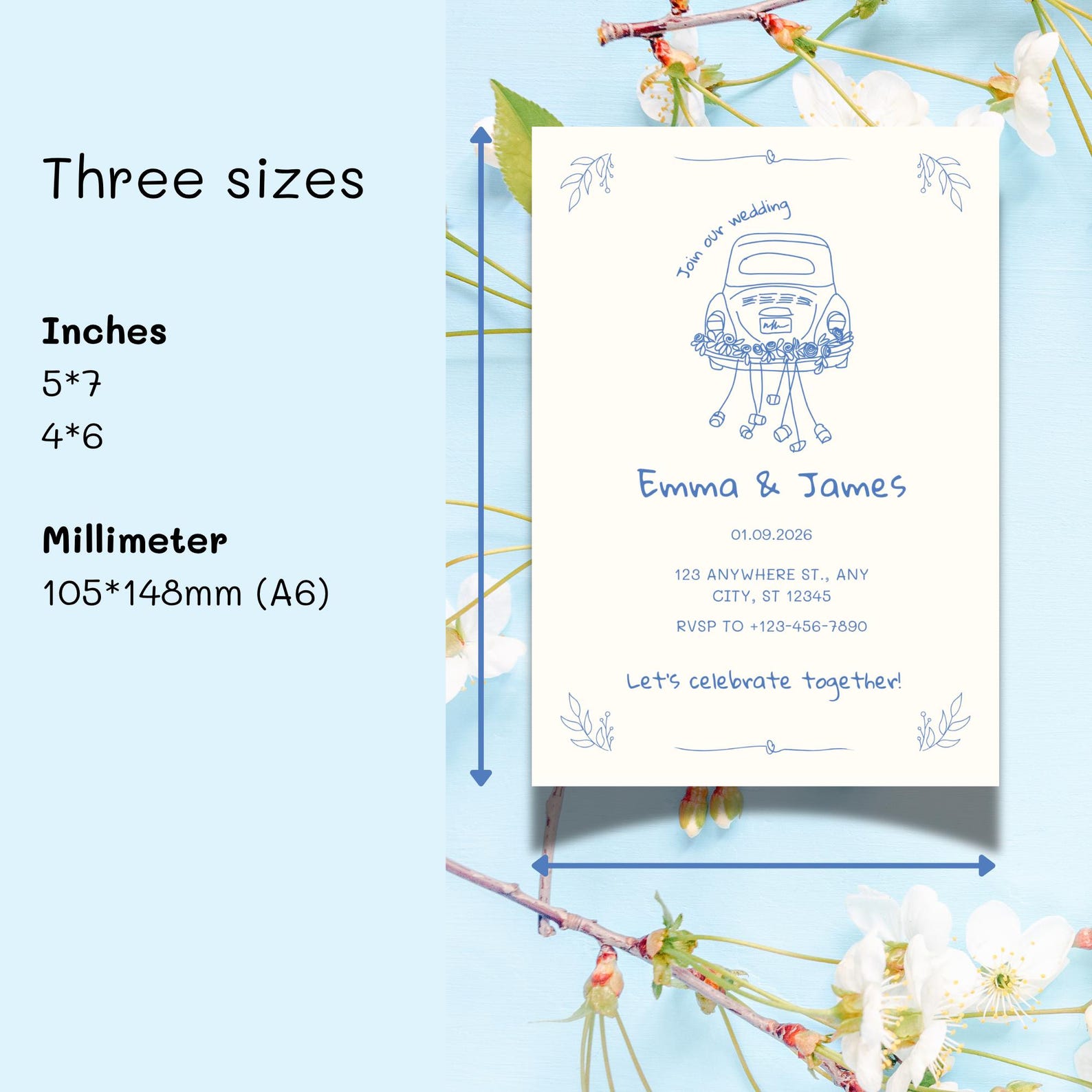 Retro Just Married Car Wedding Invitation: Editable Canva Template (PDF ...