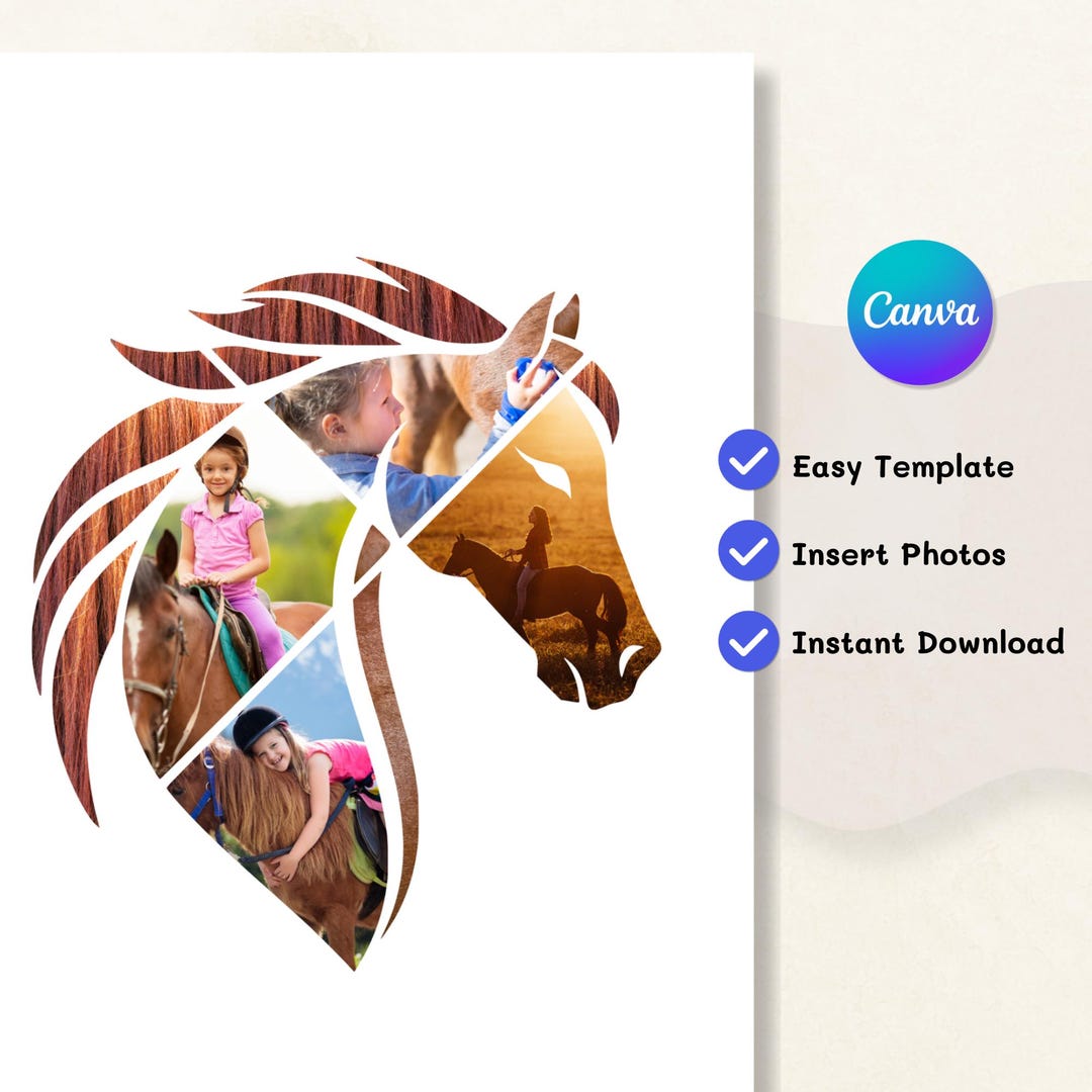 Horse Photo Collage Template: Silhouette Portrait, Equestrian Gift ...