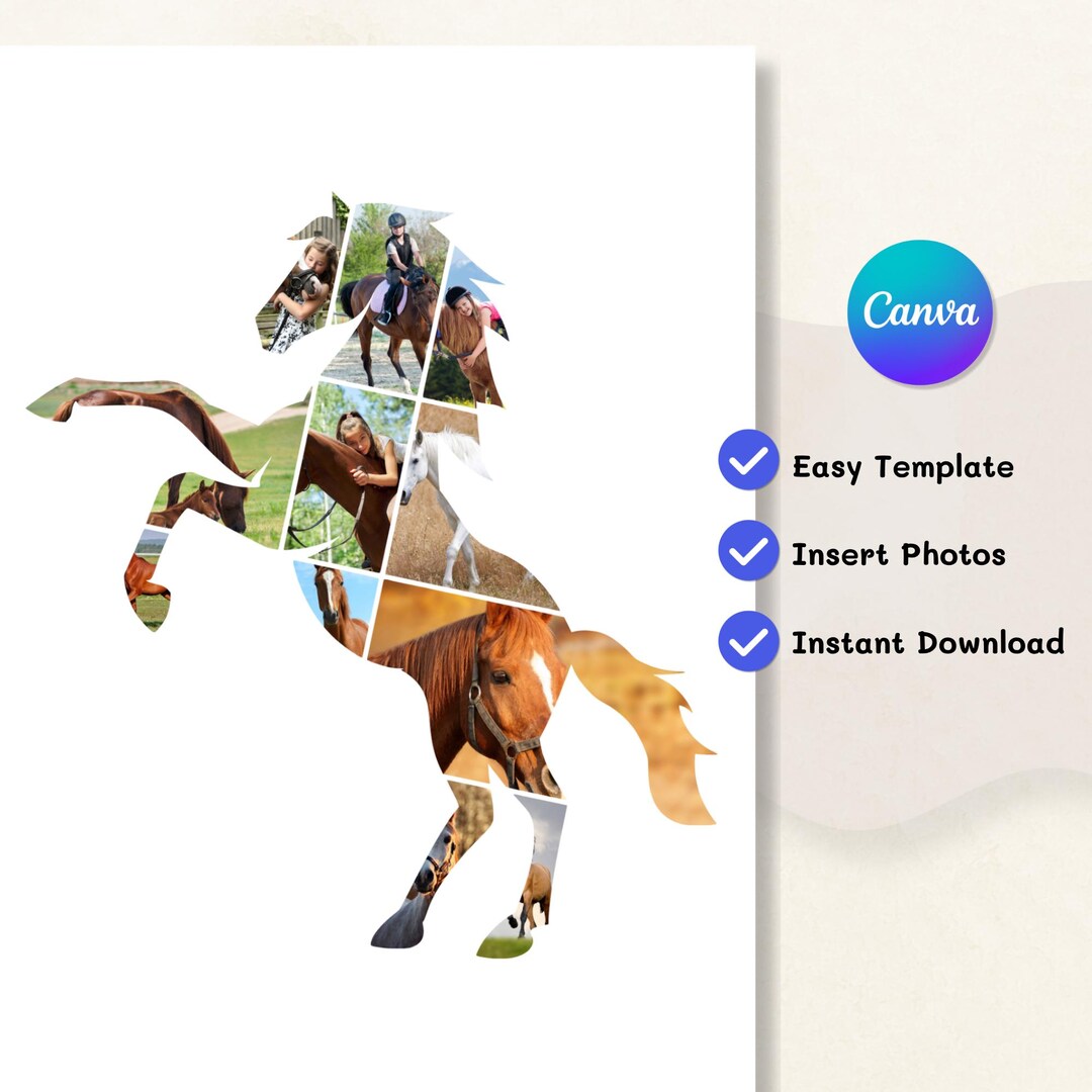 Horse Photo Collage Template: Silhouette Portrait, Equestrian Gift ...