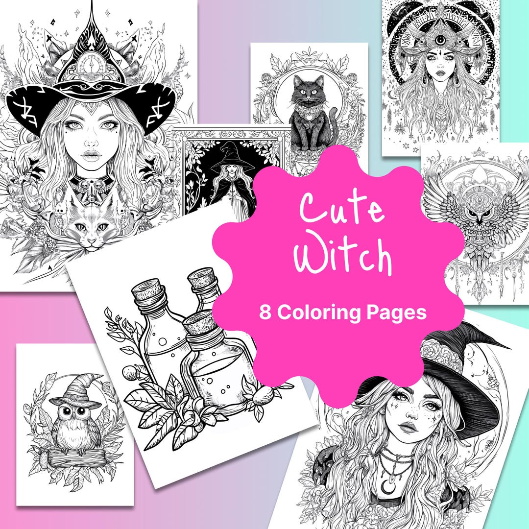 8 Witch Coloring Pages – Cats, Potions, Owls and Spooky Fun – Printable ...