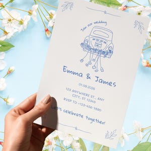 Retro Just Married Car Wedding Invitation: Editable Canva Template (PDF ...