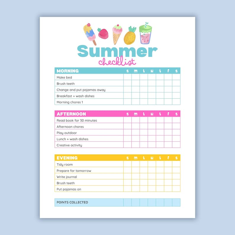 PRINTABLE Summer Checklist Summer Checklist for Kids Summer - Etsy