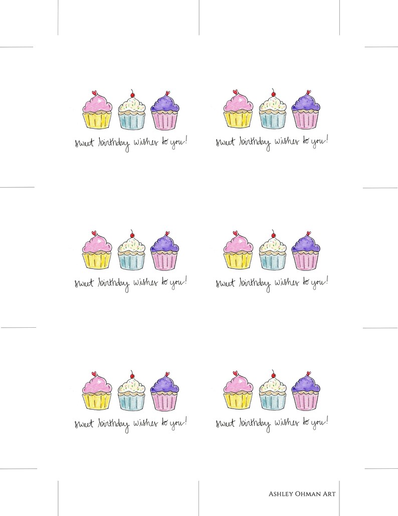 PRINTABLE Cupcakes Square Gift Tag, 3x3 Birthday Tag, Cupcake Printable ...