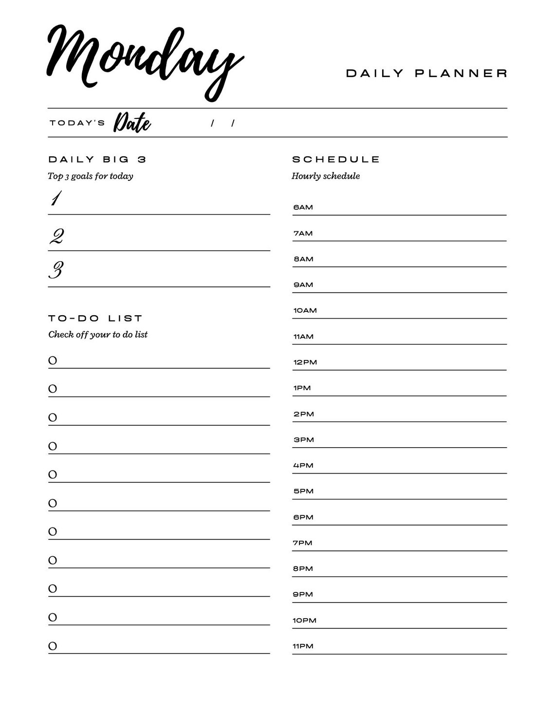 Printable Daily Planner Pages, Printable Weekly Calendar, Printable ...