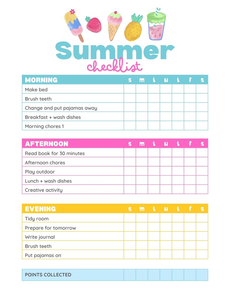 PRINTABLE Summer Checklist, Summer Checklist for Kids, Summer Checklist ...