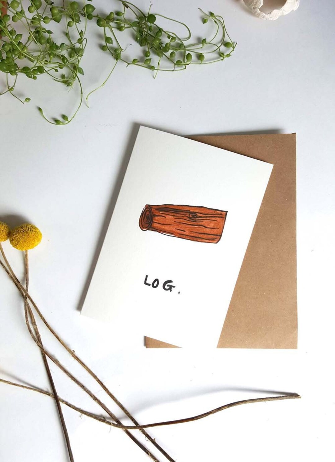 Funny Greetings Card Log Illustration Absurd Humour Randomness - Etsy