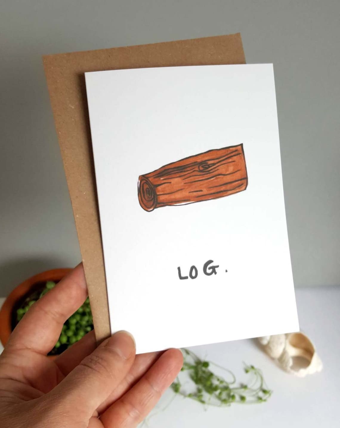 Funny Greetings Card Log Illustration Absurd Humour Randomness - Etsy