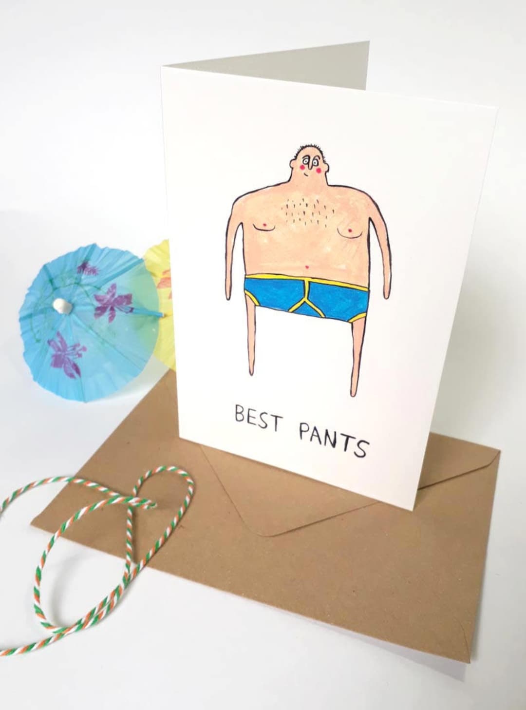 Illustration Greetings Card Original Artwork Funny Man in Y-fronts ...