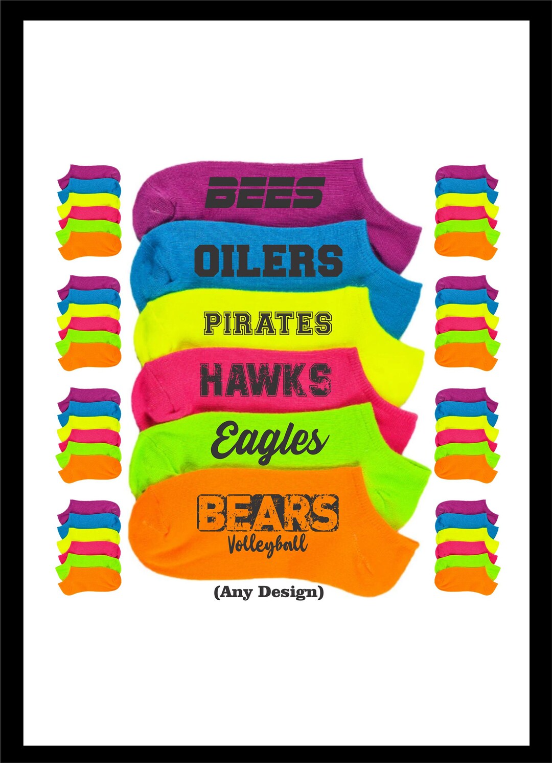 Name Socks -6 Pairs of Custom Printed Name Socks, School Socks, Number ...