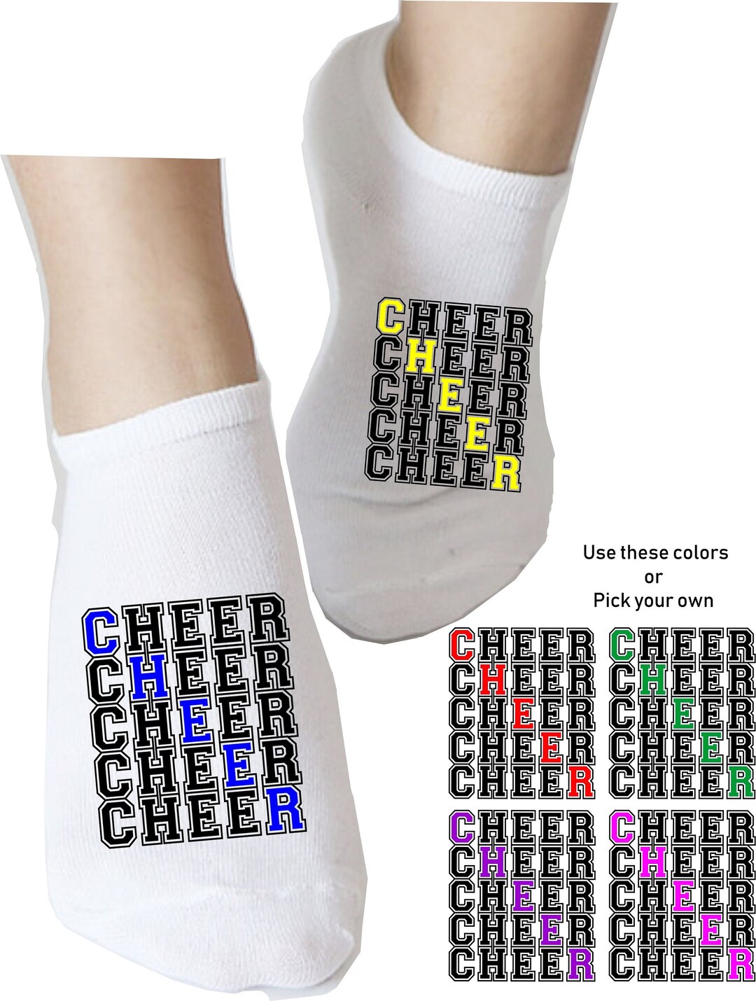 Cheer Socks - "5 Pairs" of Personalized Cheer Socks, Name Socks, Dance ...