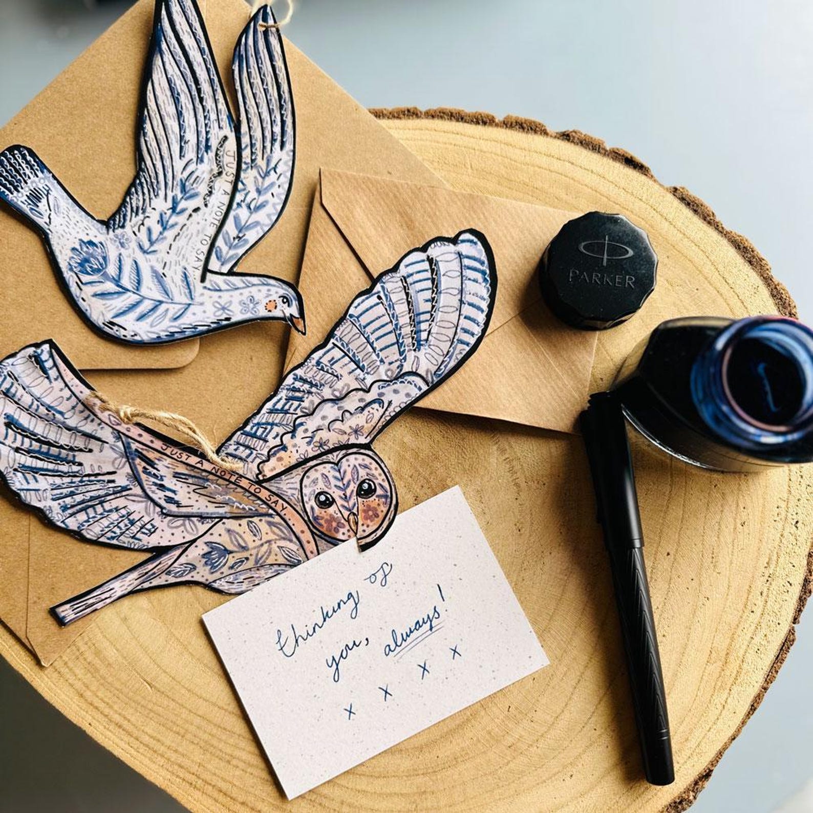 Just a Note to Say Owl / Bird Greeting Card Hanging Decoration - Etsy