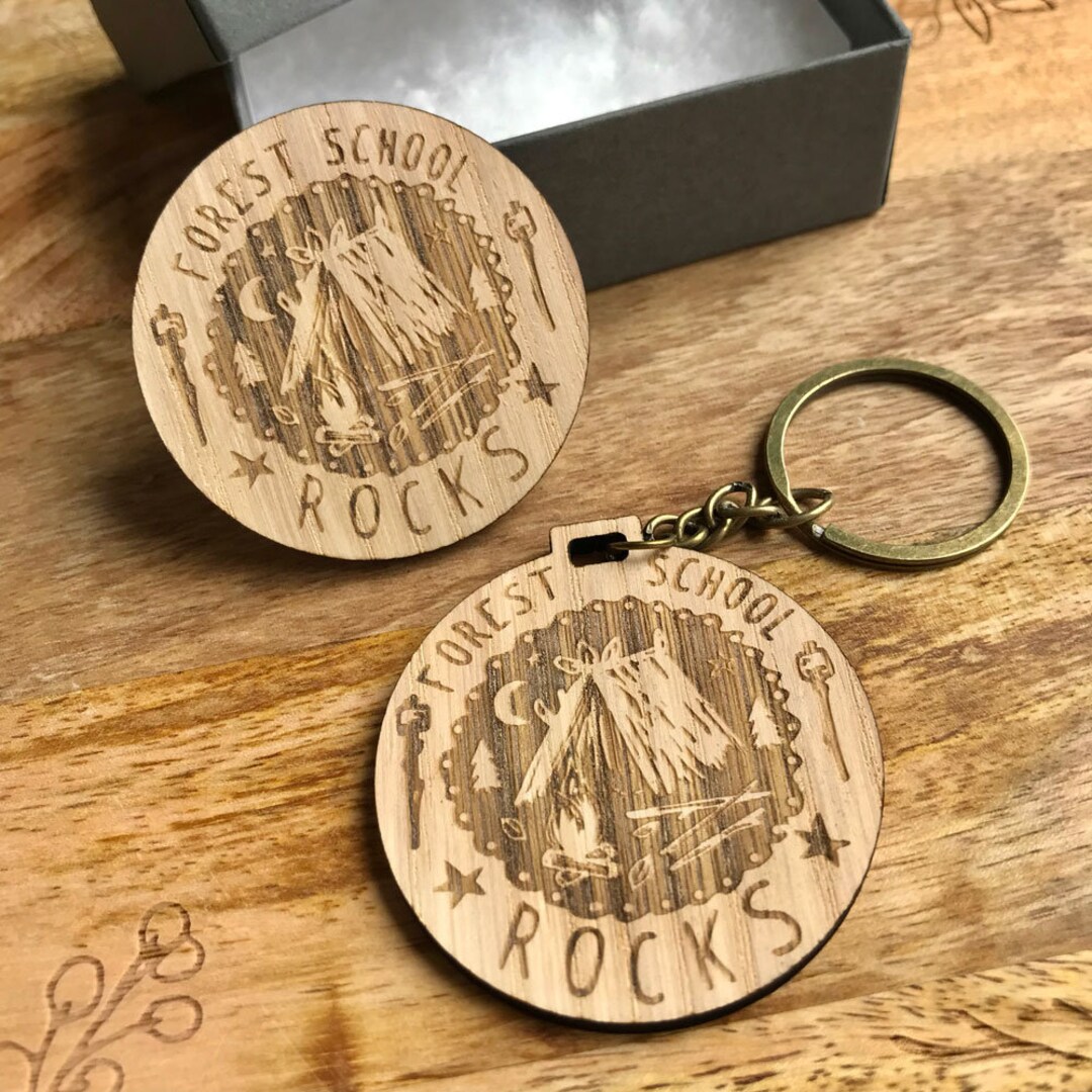 Boxed Wooden Forest School Rocks Badge or Keyring Gift - Etsy New Zealand