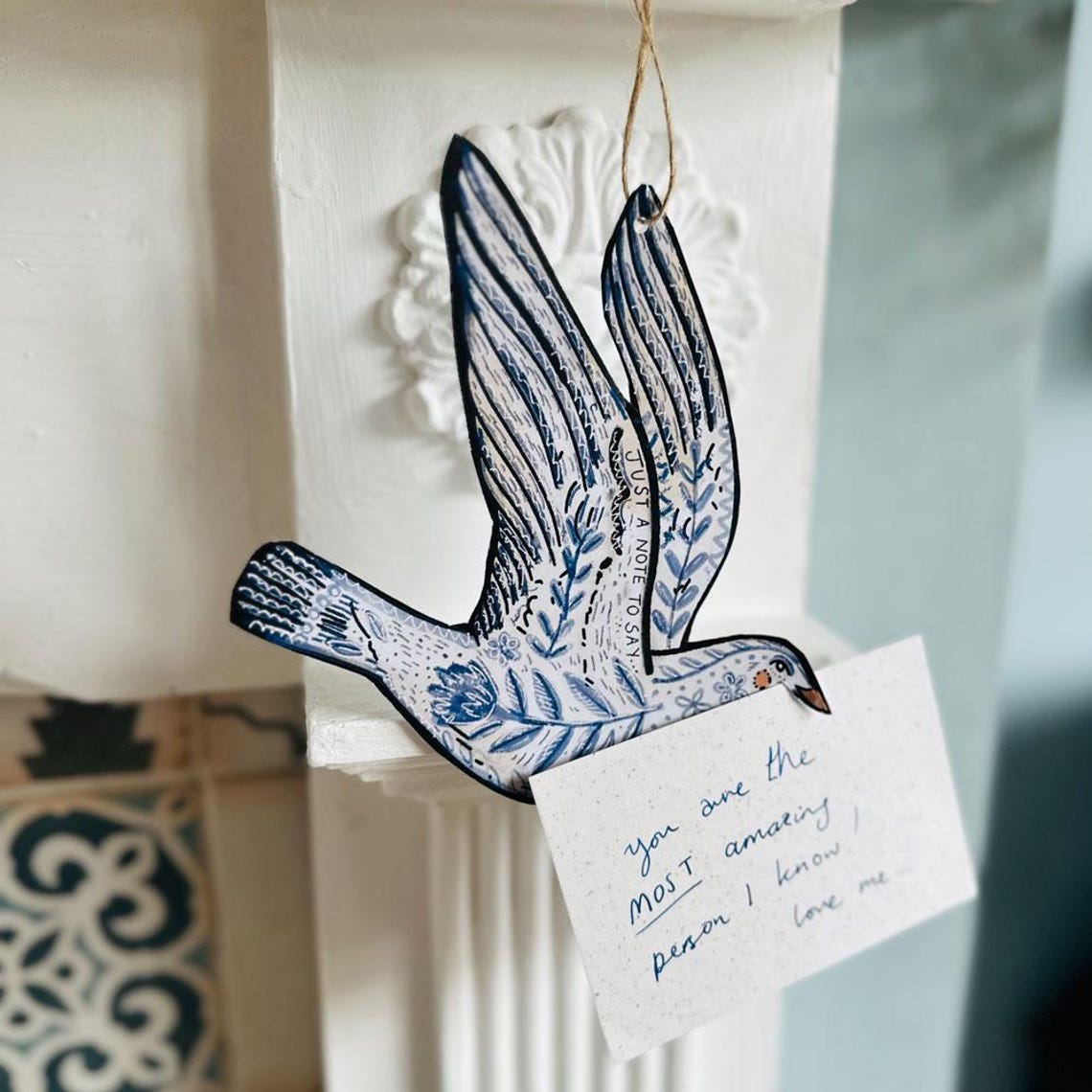 Just a Note to Say Owl / Bird Greeting Card Hanging Decoration - Etsy