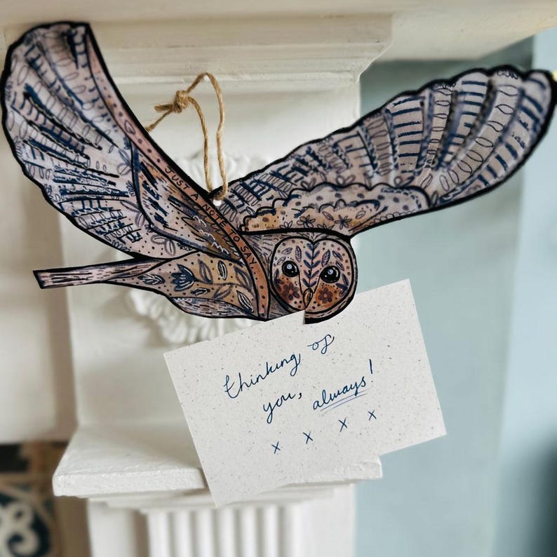 Just a Note to Say Owl / Bird Greeting Card Hanging Decoration - Etsy