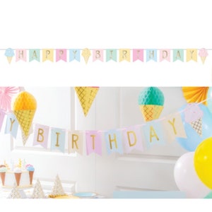 Happy Birthday Ice Cream Party Banner Decoration Flag Banner Colorful ...
