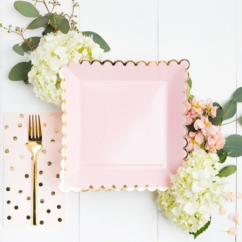 Cream Plates With Gold Scalloped Edge Plain Square Paper - Etsy