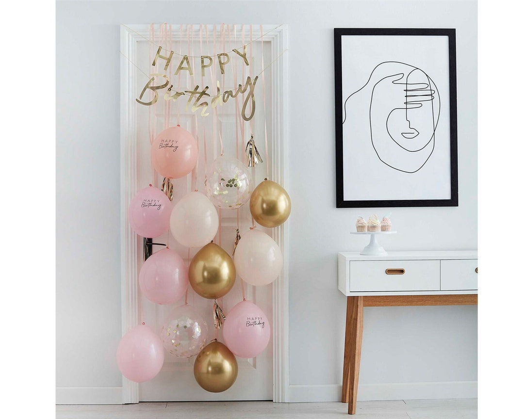 HAPPY BIRTHDAY Balloon Bundle for Door Decoration Pink Gold Girly 1st ...