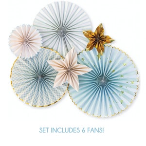 Blue Paper Fan Set Party Decoration Rosette Boy Baby Shower Birthday ...
