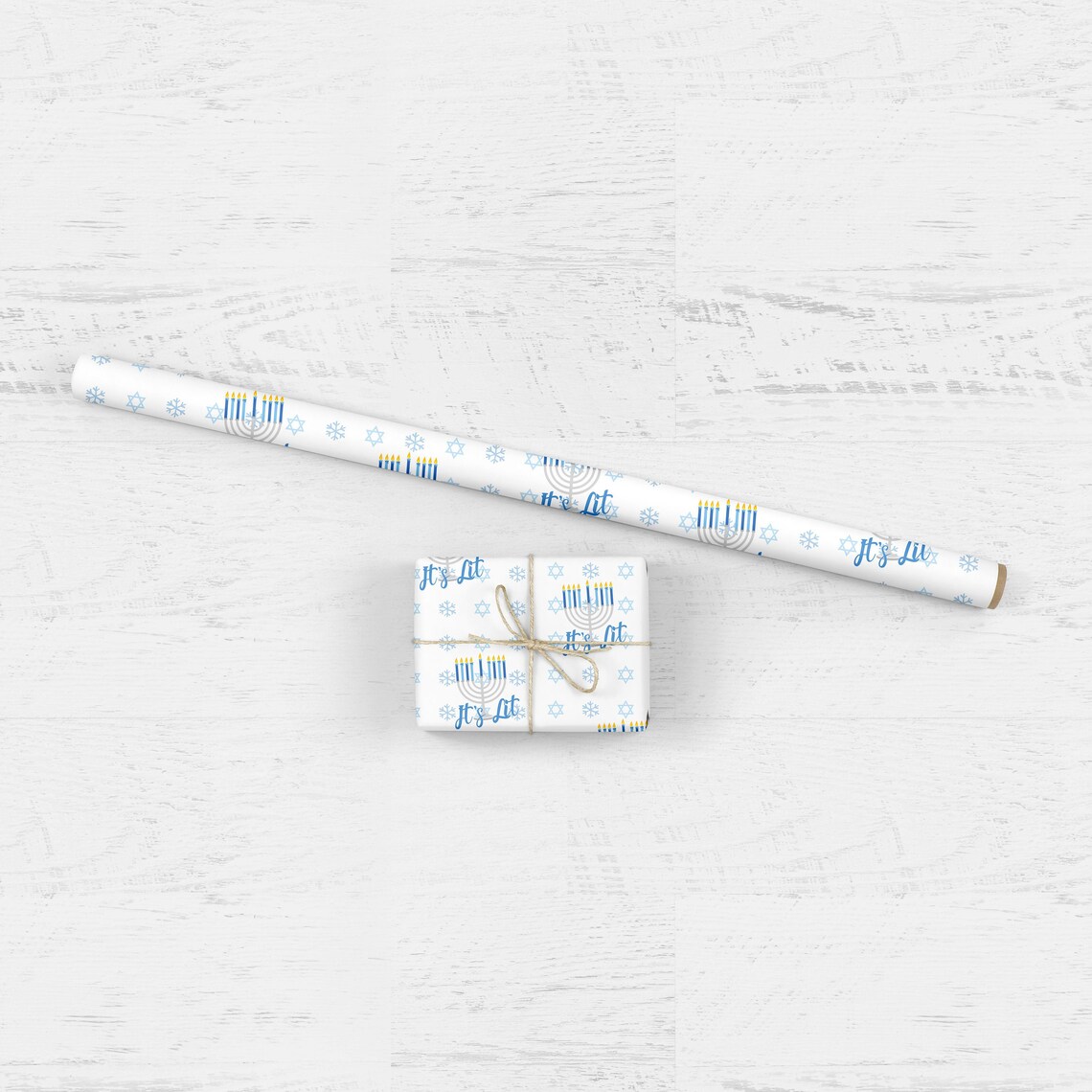 It's Lit Hanukkah Gift Wrapping Paper Sheets Blue Hanukkah - Etsy