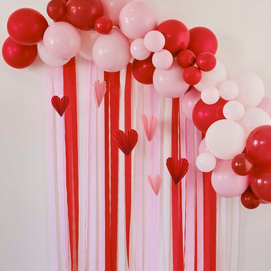 Valentine’s Day Backdrop BALLOONS and STREAMER in Pink and Red Hearts ...