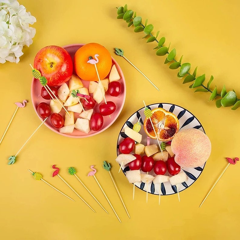 Tropical Food Picks Flamingo Pineapple Cactus Cocktail Wooden Sticks ...