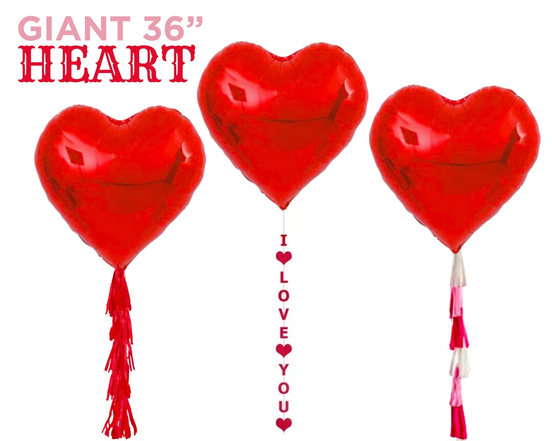 Giant Heart Balloon With Fun Balloon Tail Red Fringe Tassel or I Love ...