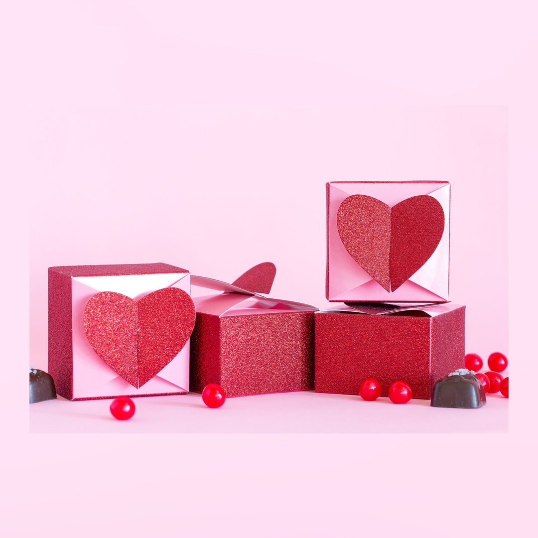 Heart Box for Valentine’s Day Packaging Glitter Red Pink Romantic Gift ...