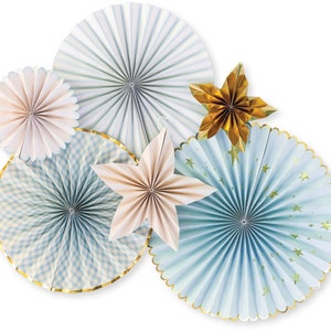 Blue Paper Fan Set Party Decoration Rosette Boy Baby Shower Birthday ...