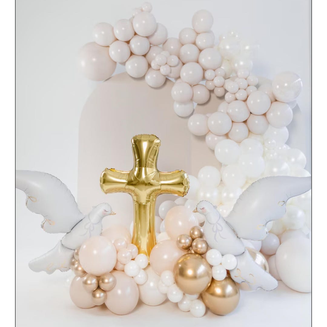 Christening Balloon Garland DIY Arch Kit White Dove Cross Religious ...