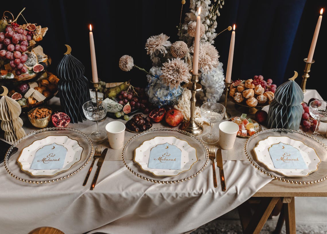 Eid Paper Plates Cream Gold With Stars Celestial Luxury Tableware ...