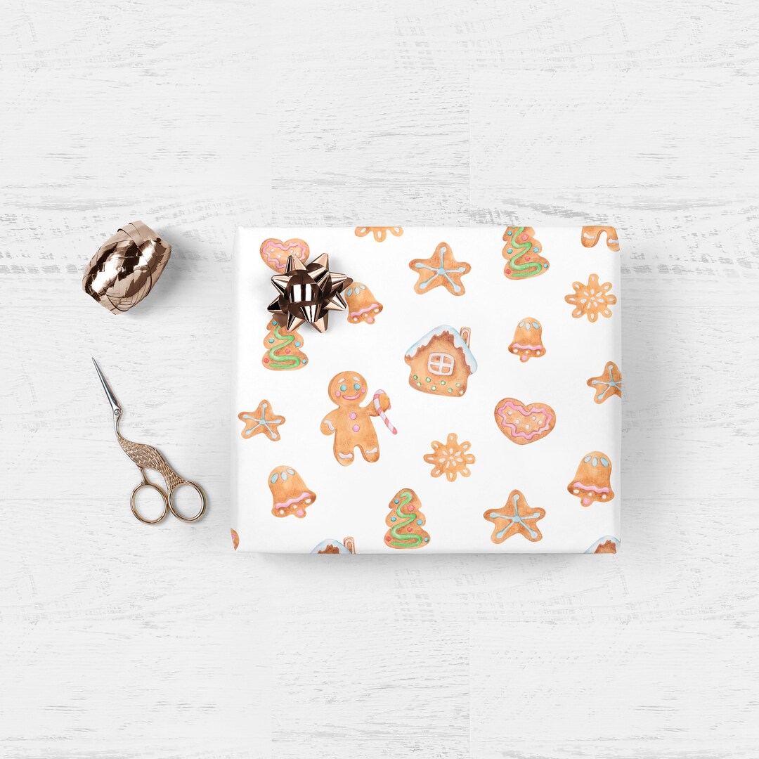 CHRISTMAS GIFT WRAP With Gingerbread Man Design Classic Traditional ...