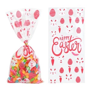 Easter Treat Bag Bunny Chick Eggs Clear Cellophane Bags Goodie Cookie ...