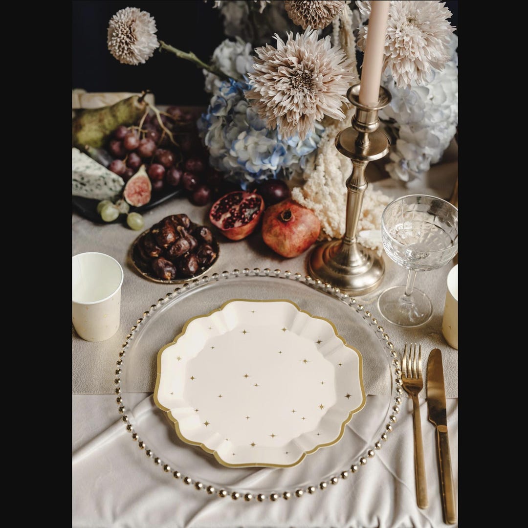 Eid Paper Plates Cream Gold With Stars Celestial Luxury Tableware ...